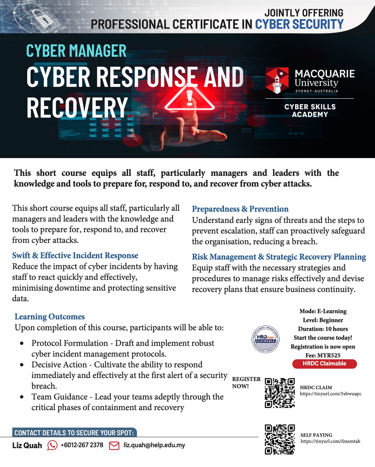 Cyber Manager – Cyber Response and Recovery – HELP University